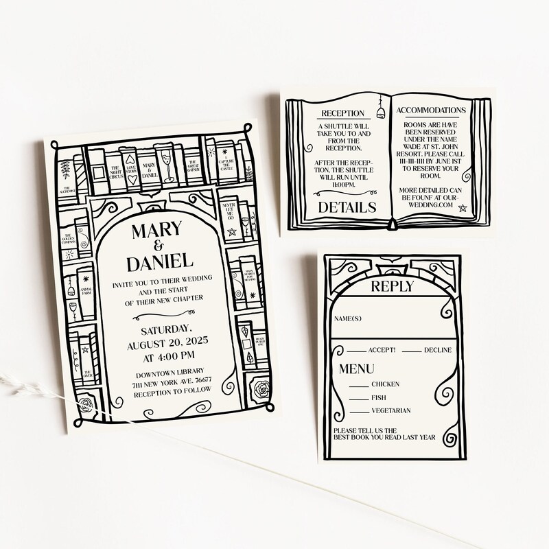 Library Wedding Invitations - Etsy