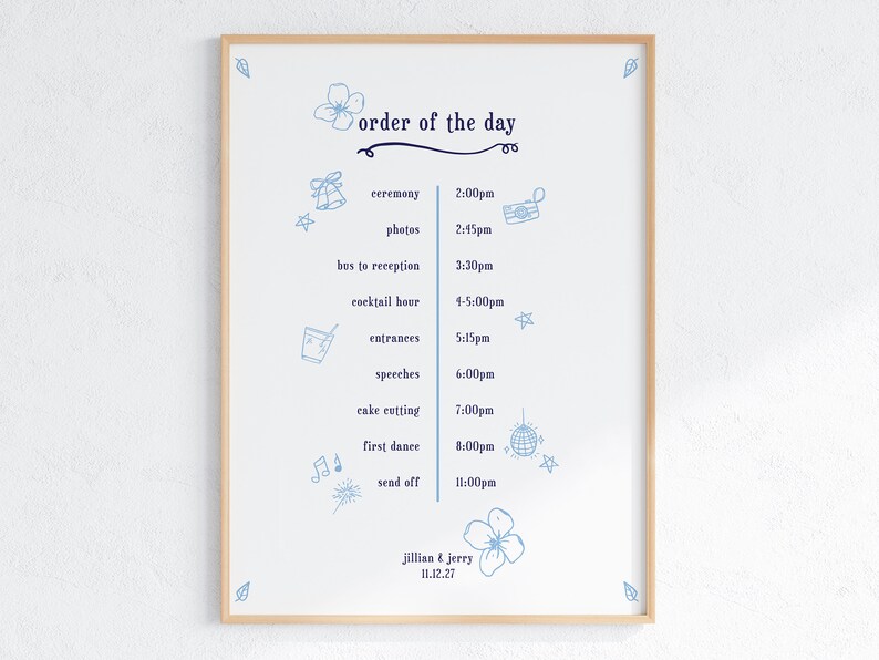 Wildflower Wedding Day Timeline Template, Whimsical Hand Drawn Garden ...