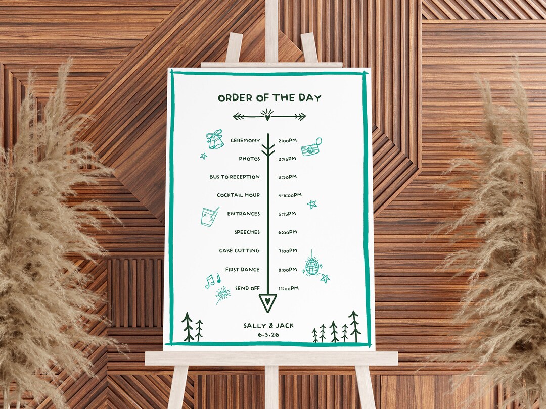 Mountain Wedding Day Timeline Template, Whimsical Hand Drawn Camping ...