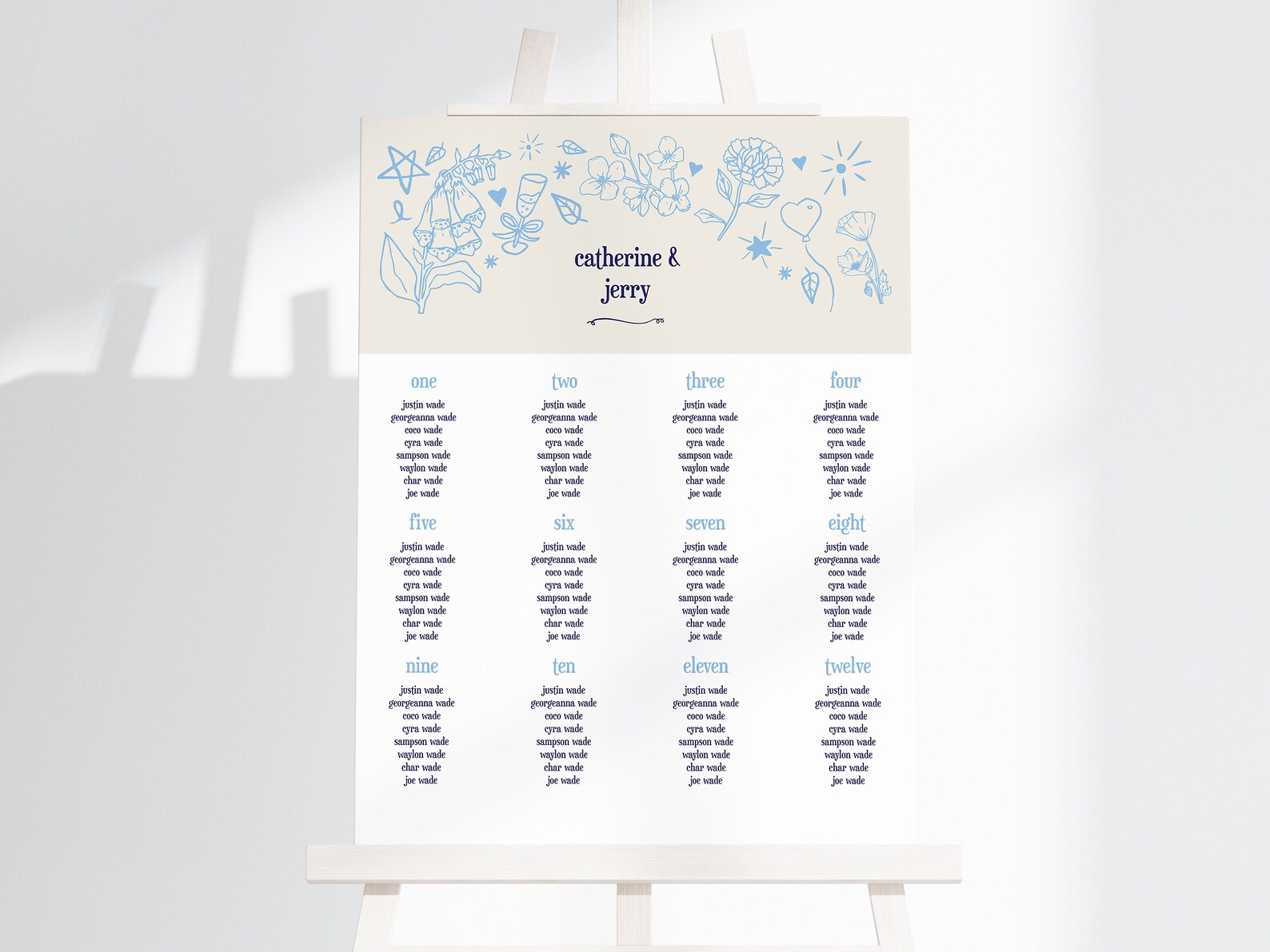 Floral Wedding Seating Chart Template, Hand Drawn Whimsical Find Your ...