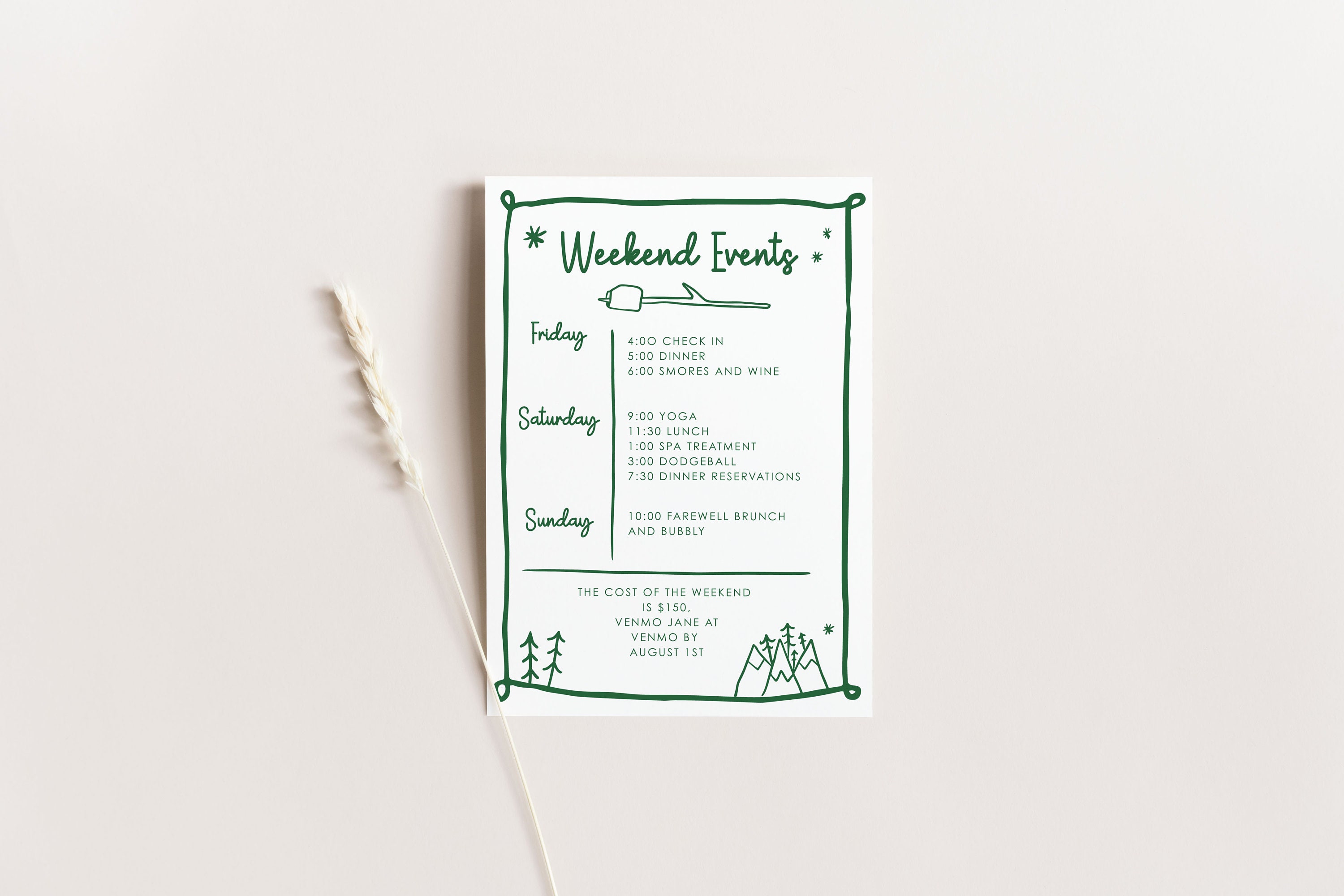 Camp Bachelorette Party Invitation Template, Hand Drawn Camping Theme ...