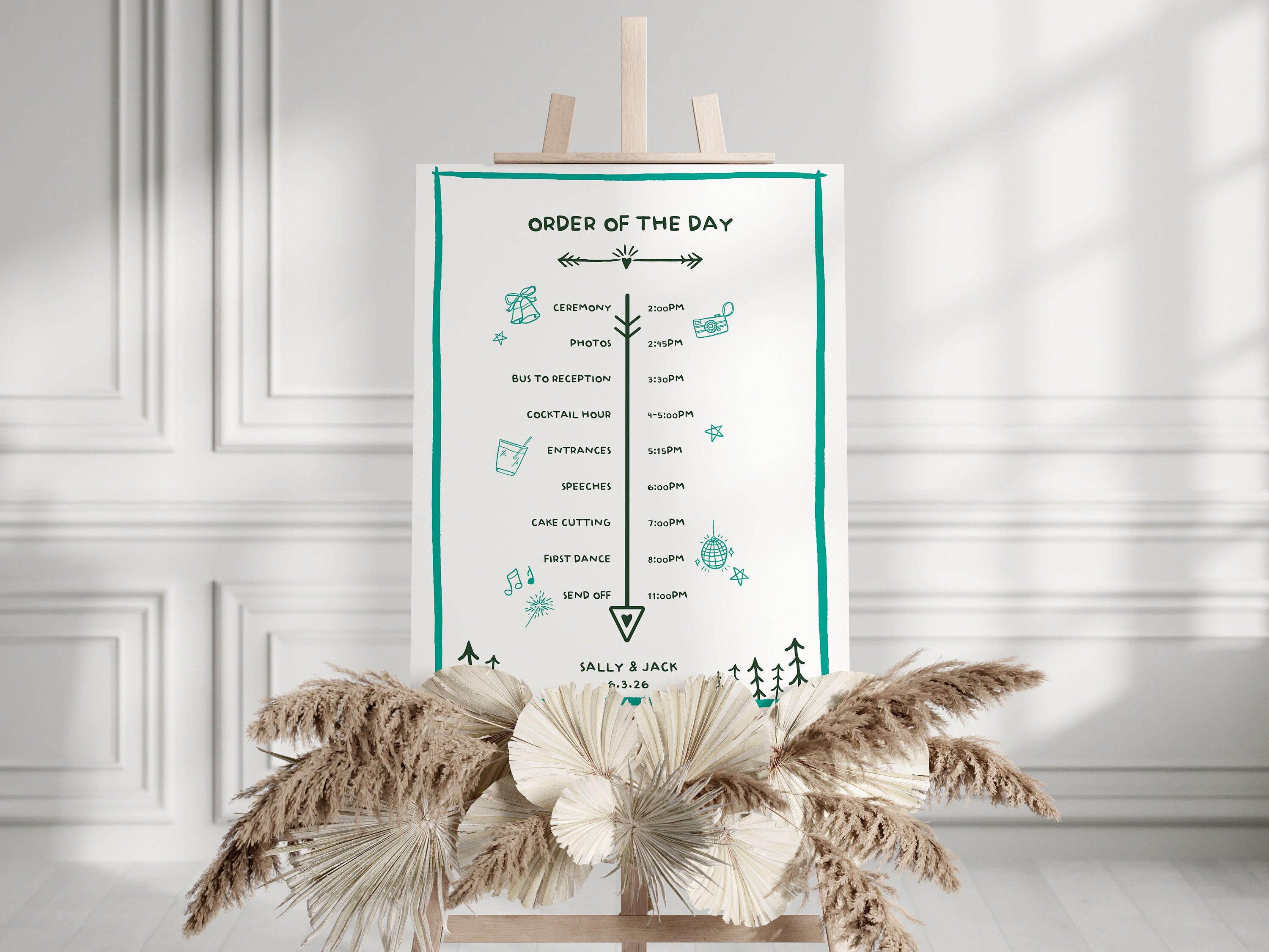 Mountain Wedding Day Timeline Template, Whimsical Hand Drawn Camping ...