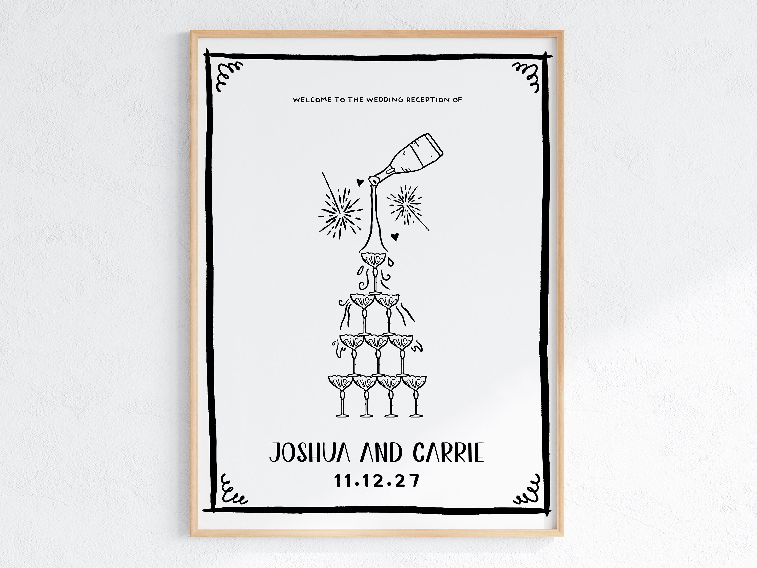 Hand Drawn Wedding Welcome Sign Template, Old Money Champagne Tower ...
