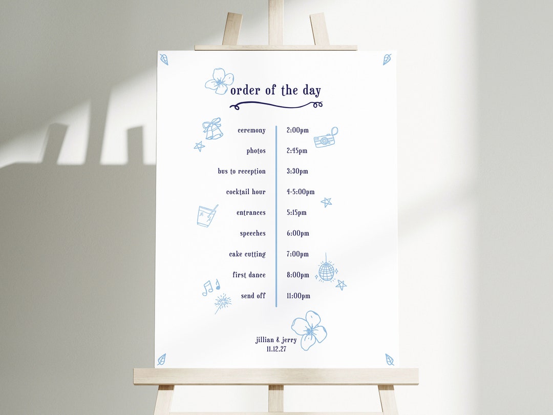 Wildflower Wedding Day Timeline Template, Whimsical Hand Drawn Garden ...