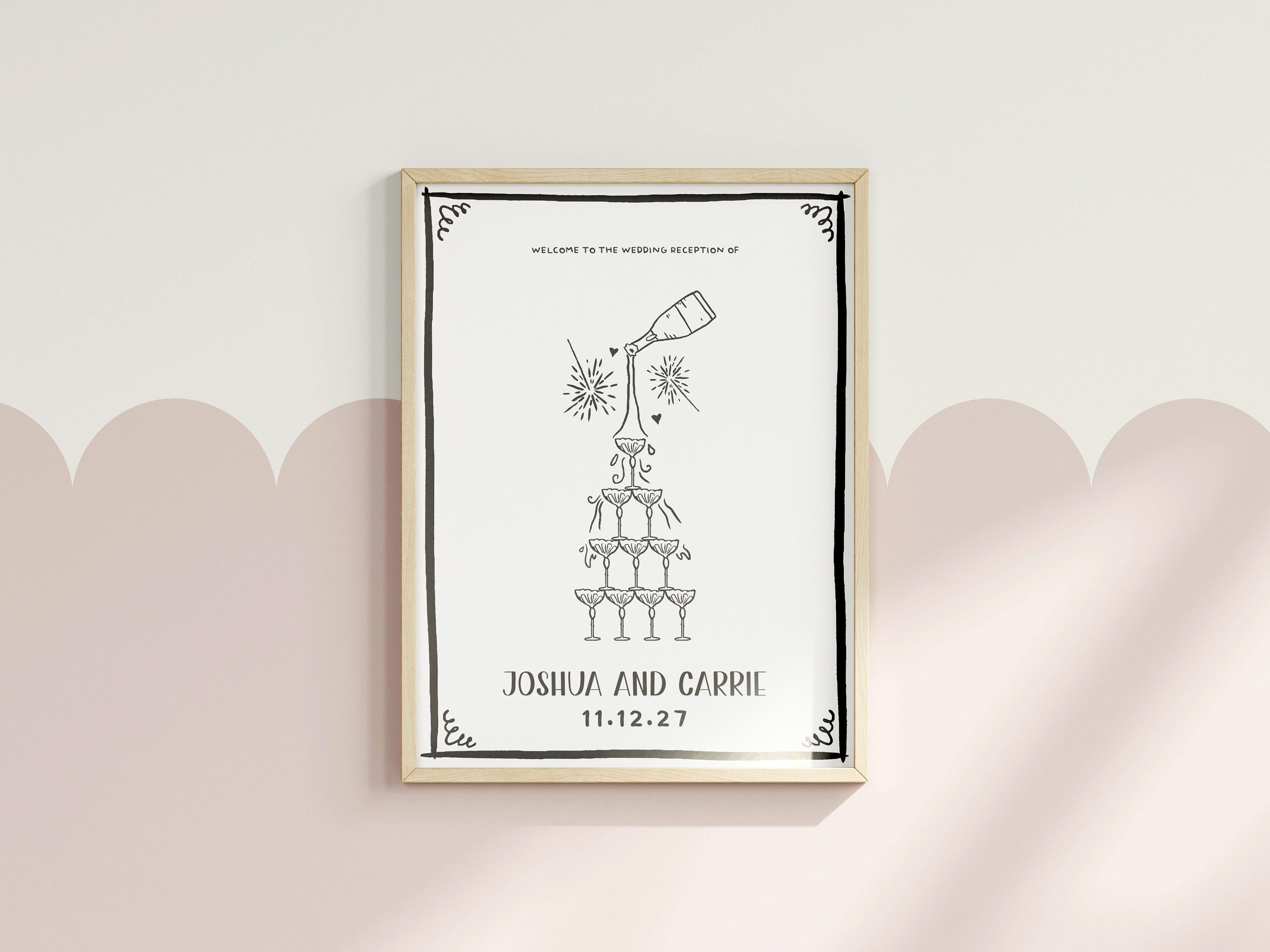 Hand Drawn Wedding Welcome Sign Template, Old Money Champagne Tower ...