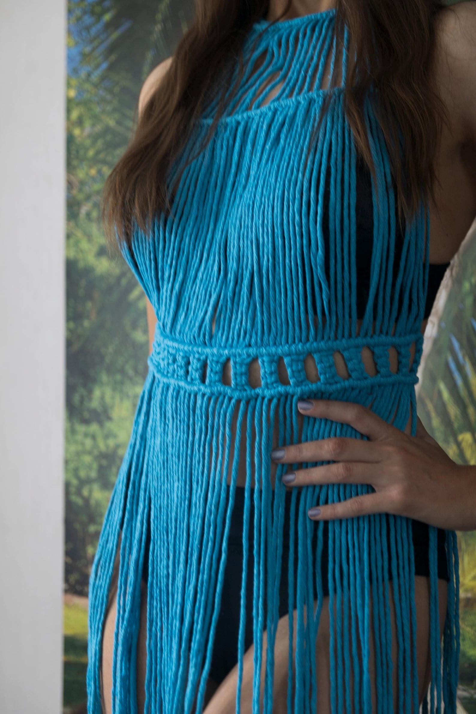 Stunning Handmade Macrame Halter Dress, Deep Blue Dress, Eco Friendly ...