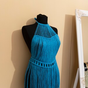 Stunning Handmade Macrame Halter Dress, Deep Blue Dress, Eco Friendly ...