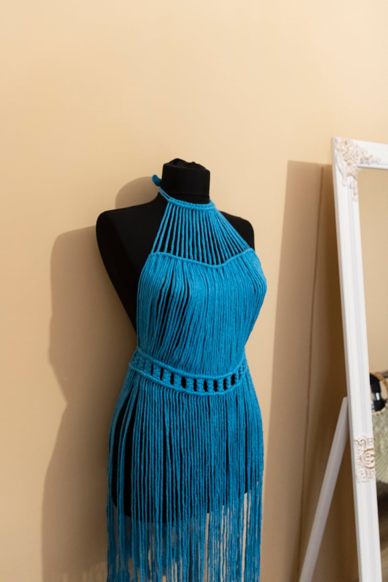 Stunning Handmade Macrame Halter Dress, Deep Blue Dress, Eco Friendly ...