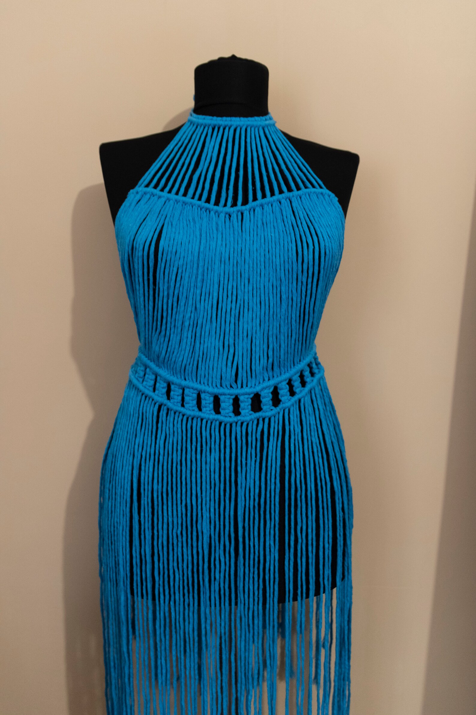 Stunning Handmade Macrame Halter Dress, Deep Blue Dress, Eco Friendly ...