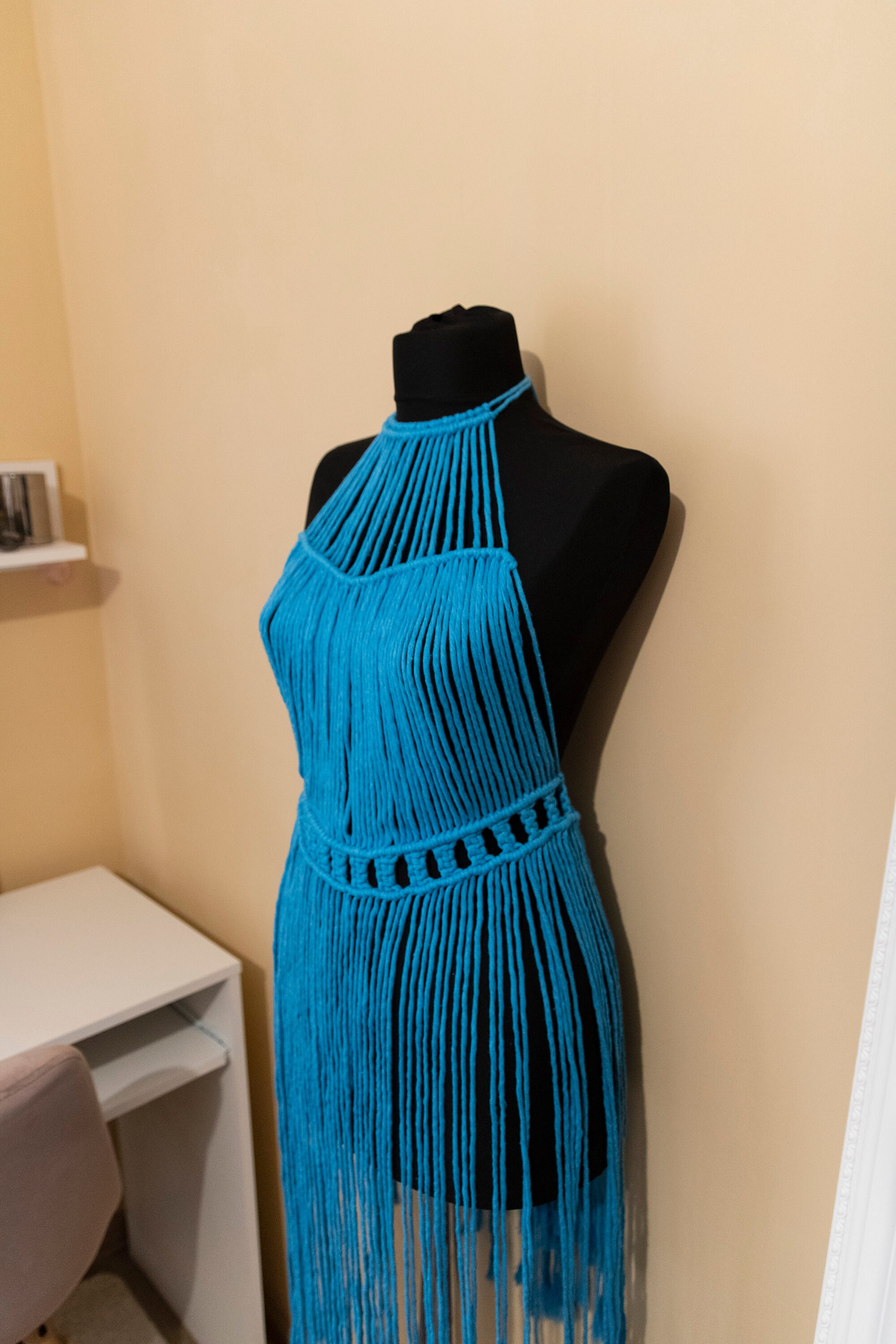 Stunning Handmade Macrame Halter Dress, Deep Blue Dress, Eco Friendly ...