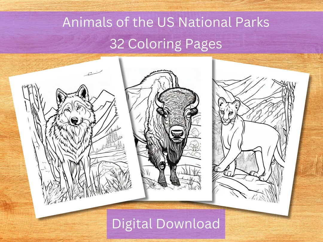 National Park Wildlife Coloring Pages, Printable Coloring Book, Fun ...