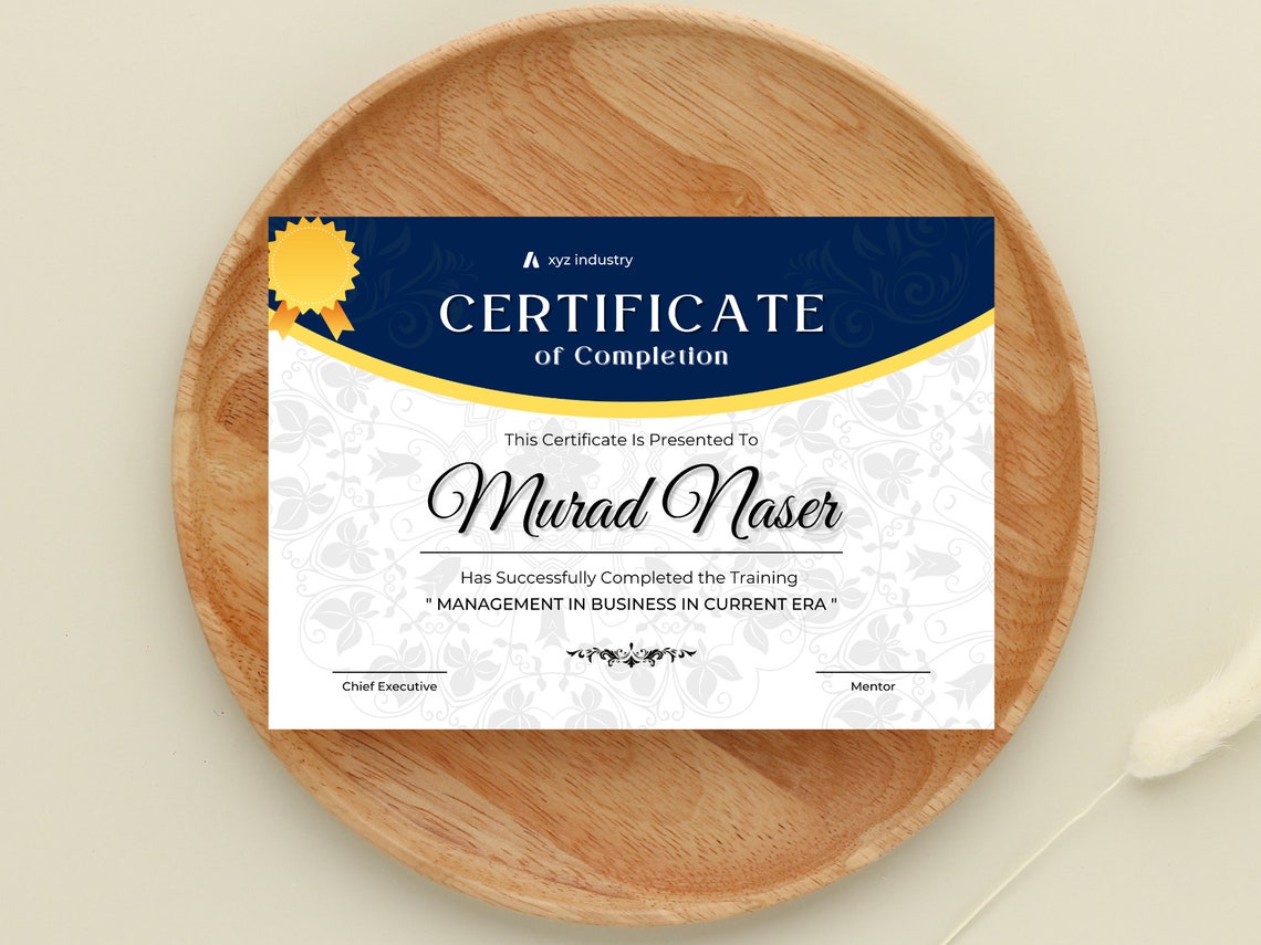 Custom Certificate of Completion, Instant Download, Editable ...