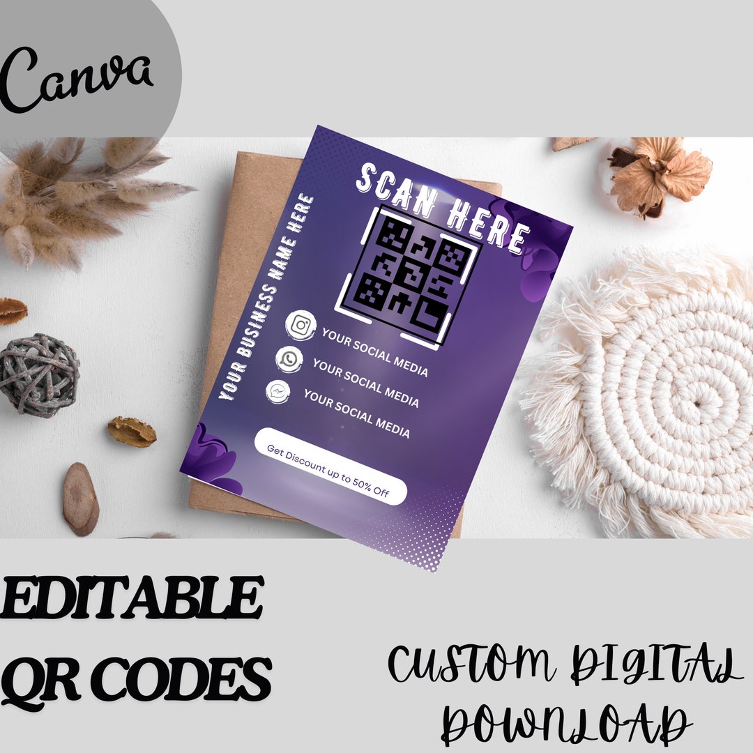 Editable QR Codes, Purple Template With QR Codes, Scan to Pay Template ...