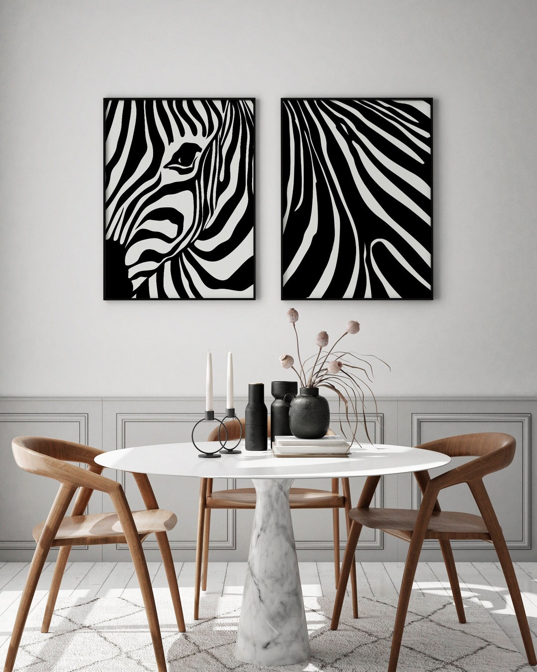 Set of Two Prints Zebra Wall Art Abstract Zebra Print Modern Home Decor ...