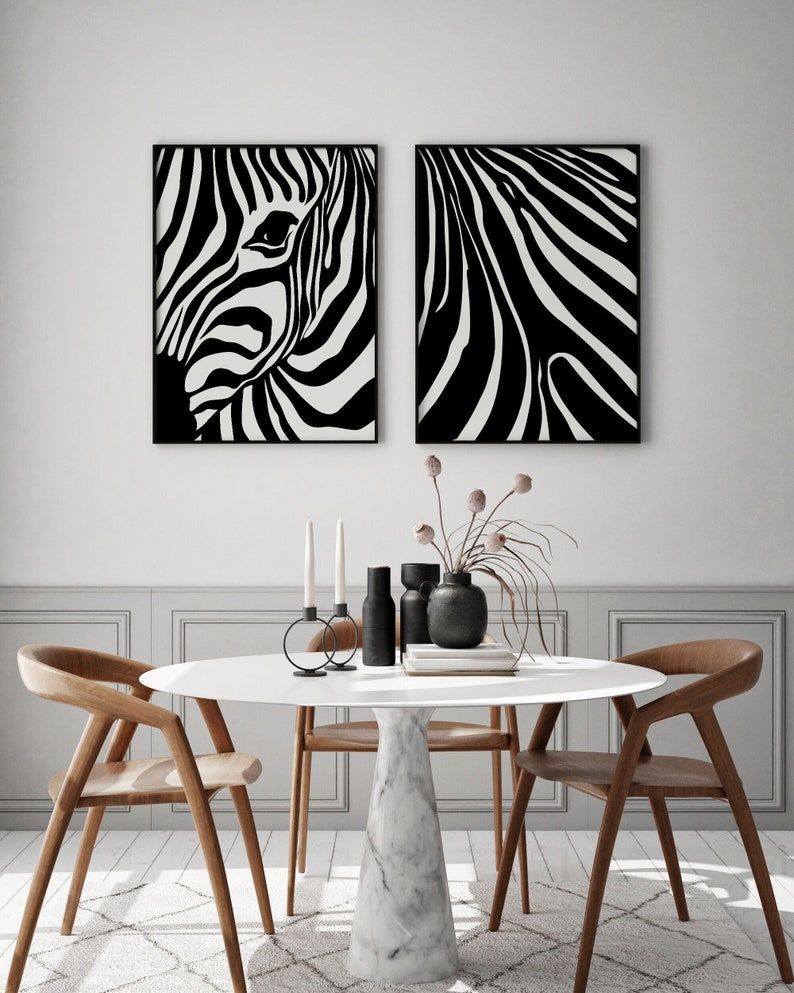 Set of Two Prints Zebra Wall Art Abstract Zebra Print Modern Home Decor ...