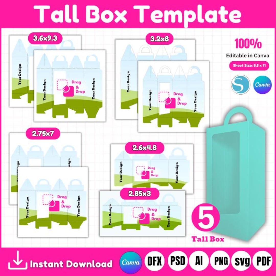 Tall Box Bundle, DIY Tall Box Templates, Tall Box Template Mockup, Tall ...