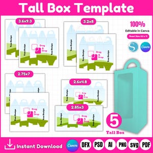 Tall Box Bundle, DIY Tall Box Templates, Tall Box Template Mockup, Tall ...