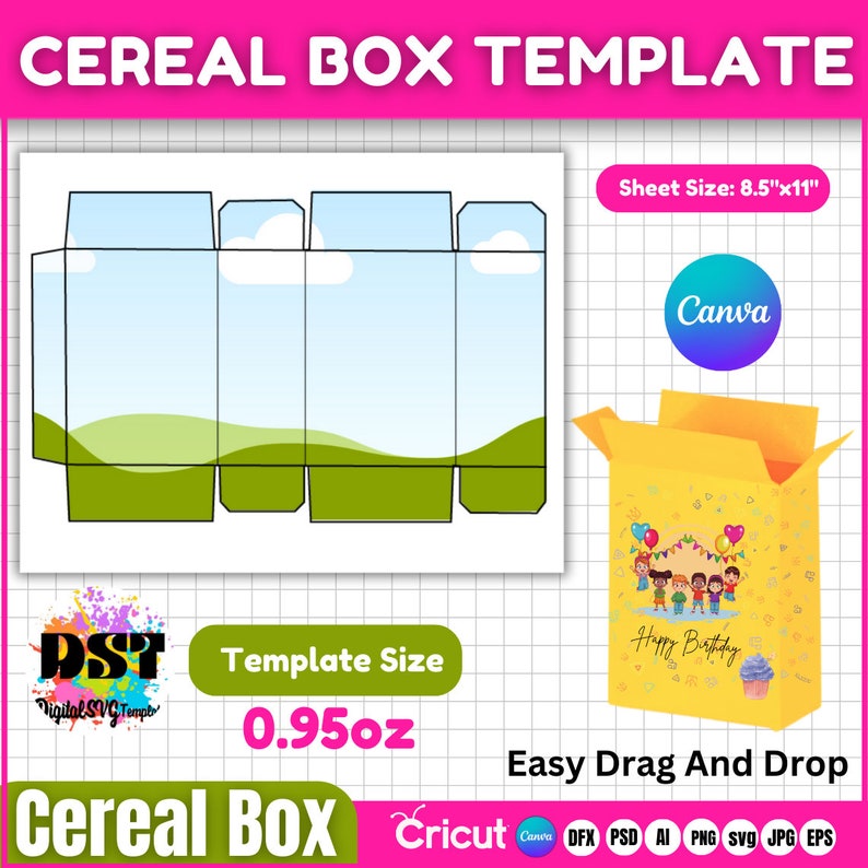 0.95 Oz Cereal Box Template, Cereal Packaging Template, Cereal Box Svg ...