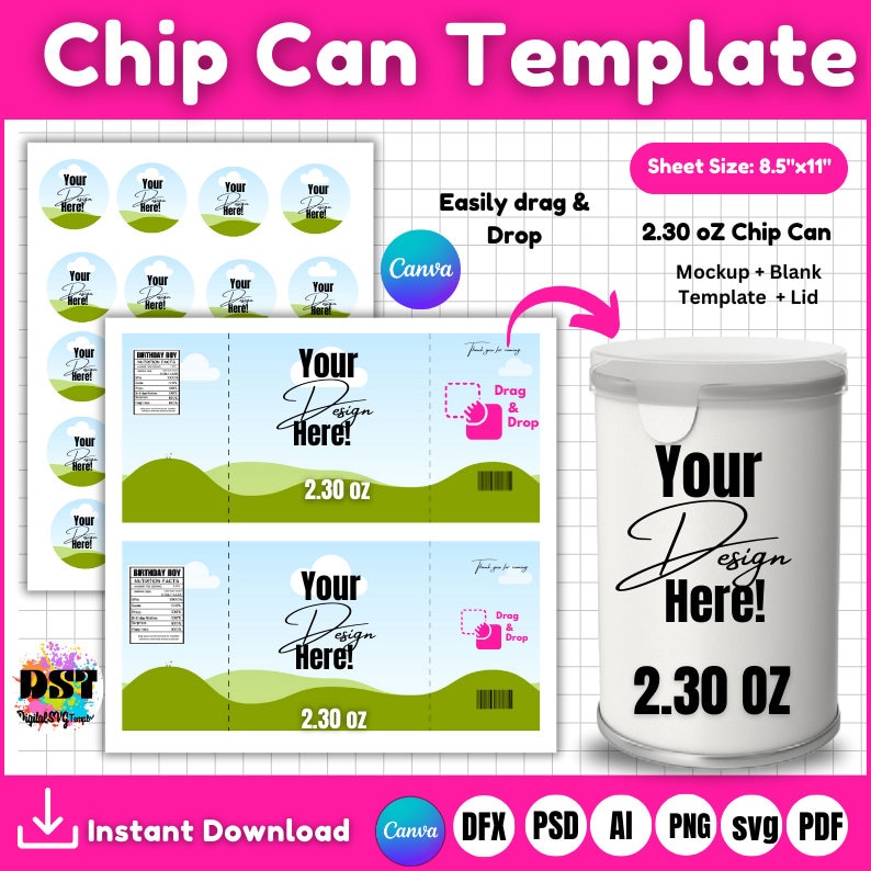 2.30 Oz Chip Can Label Template, Potato Chip Can Template, Snack Stack ...