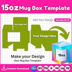 15oz Mug Box Template, Mug Holder Template, Mug Box Template With ...