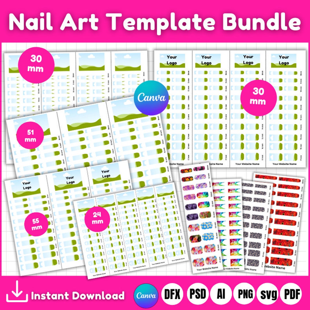 Nail Art Bundle Template, French Nail Art Decal Svg, Square Nail Design ...