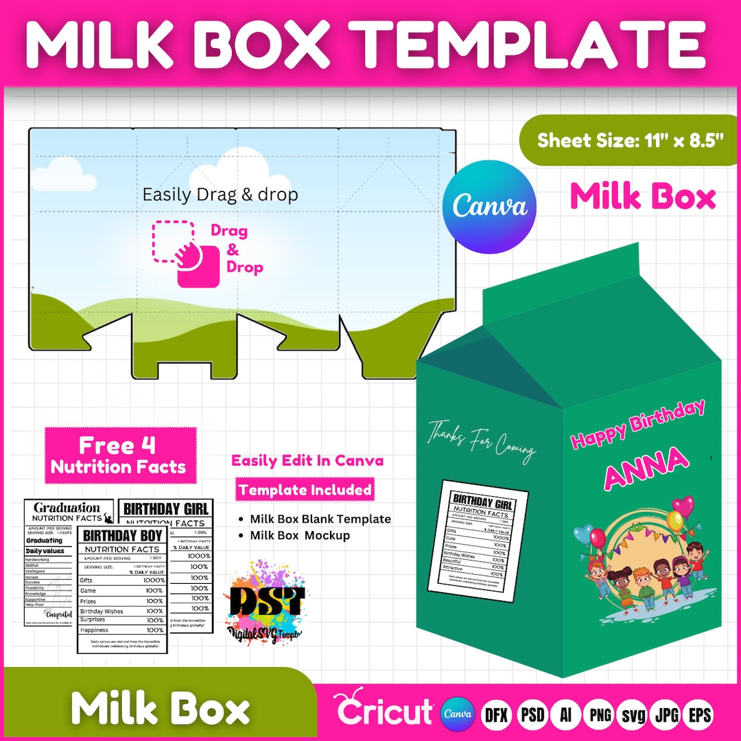 Milk Box Template, Milk Carton Box Template, Gift Box Blank Template ...