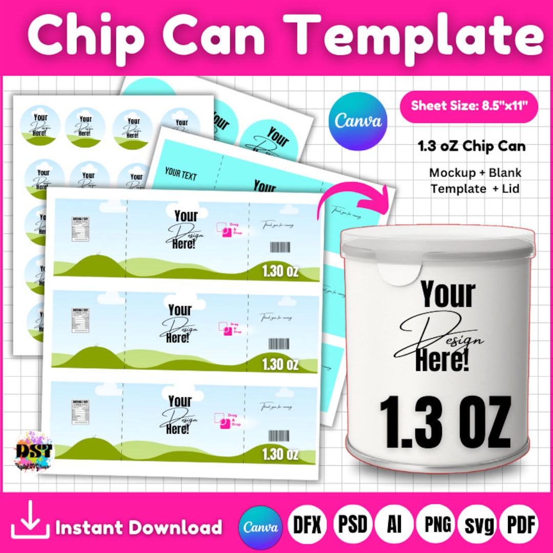 1.3oz Chip Can Label Template, Potato Chip Can Template, Snack Stack ...