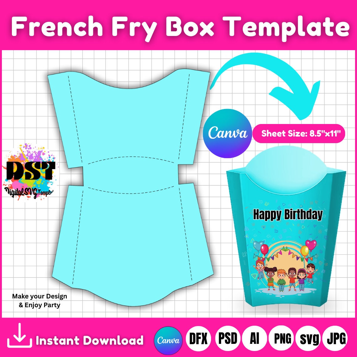 French Fry Box Template Svg, Snack Box SVG, French Eating Fry Potato ...
