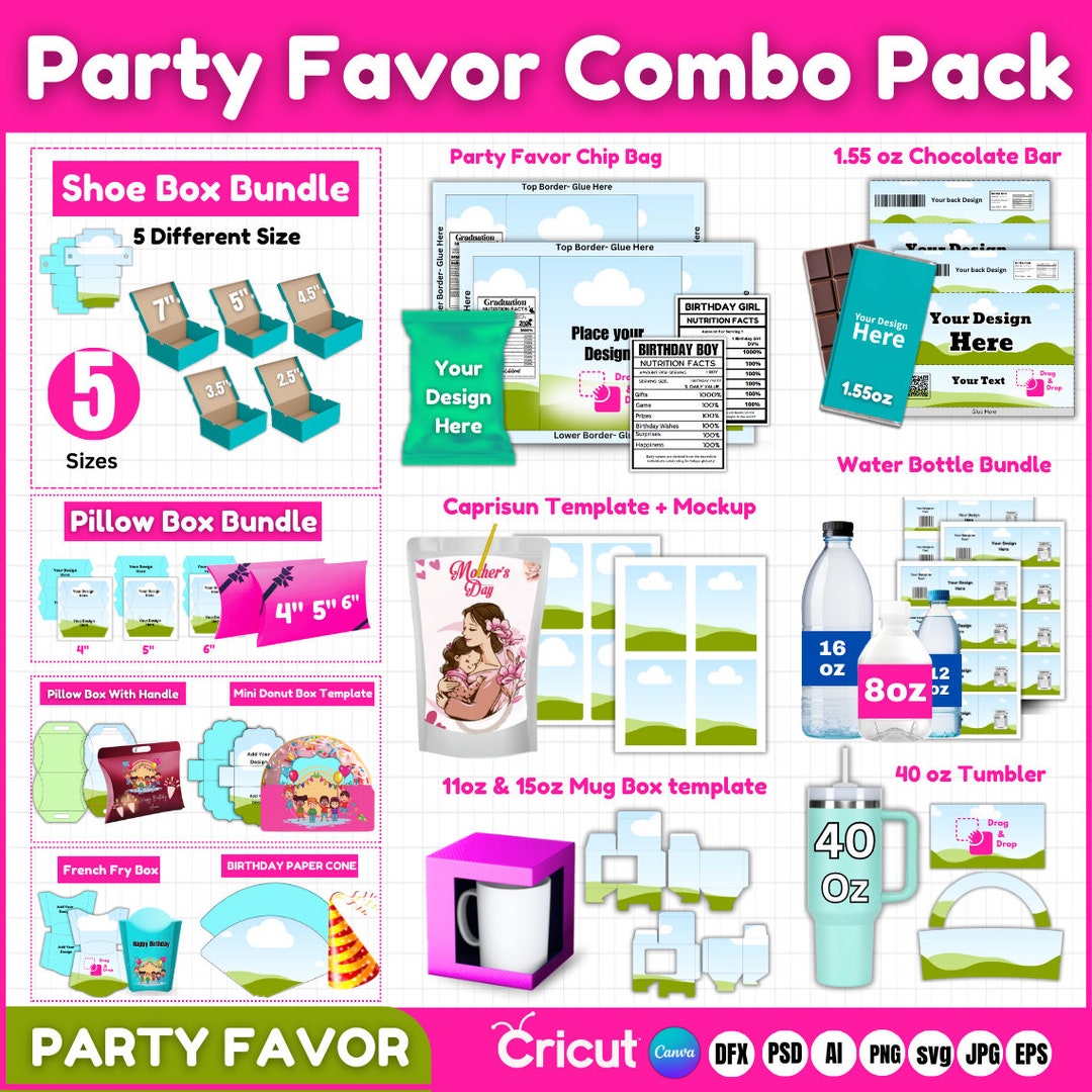 Birthday Party Favor Template, Shoe Box Party Templates, Chip Bag Label ...