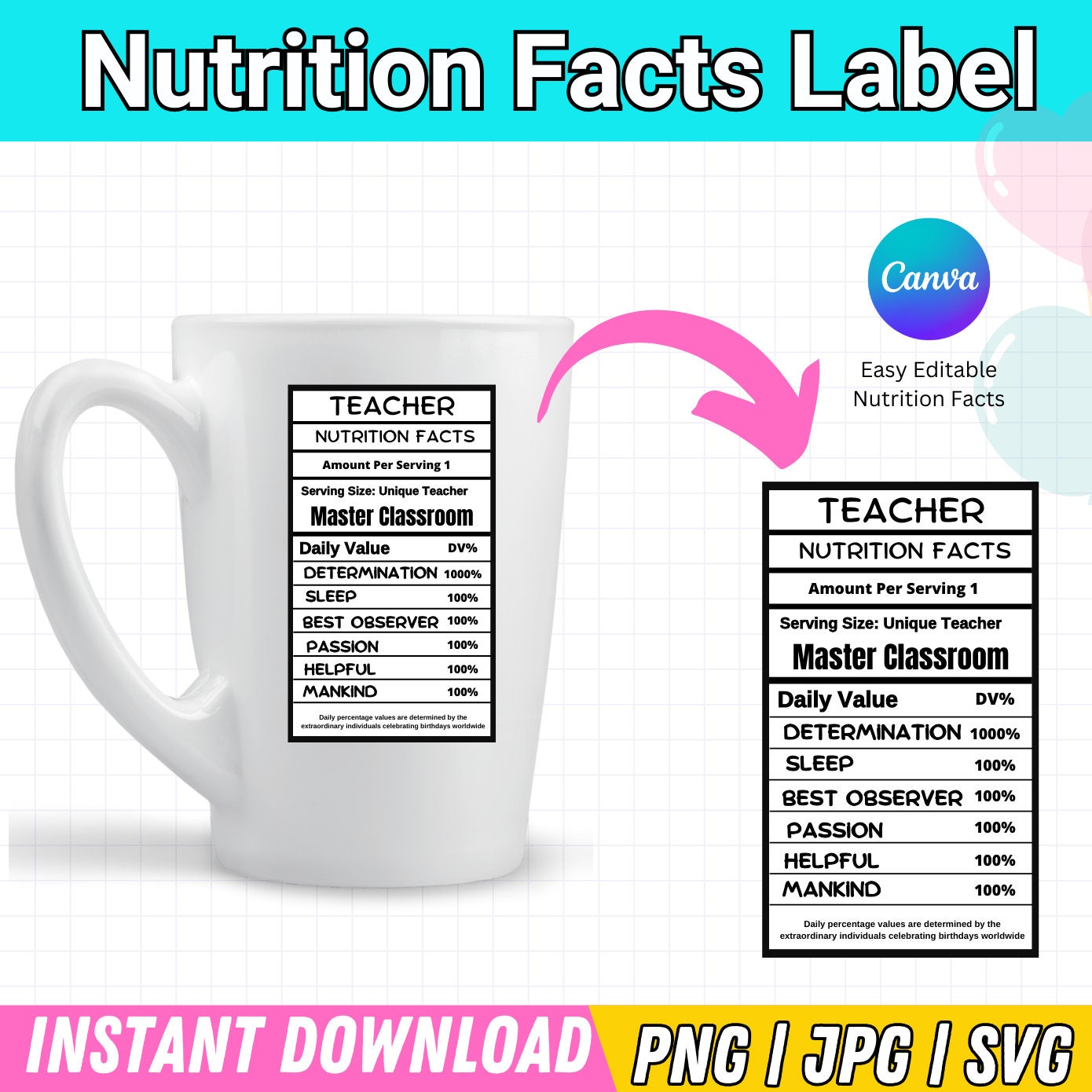 Teacher Nutrition Facts, Teacher Nutrition Facts Label, Teacher ...