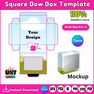 Square Bow Box Template, Window Box Template, Bow Box Svg, Gift Box ...