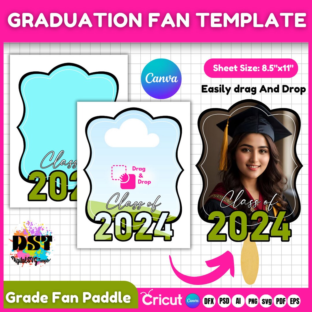 2024 Graduation Fan Template, Grad Paddle Fan Template, Custom Grad Fan ...