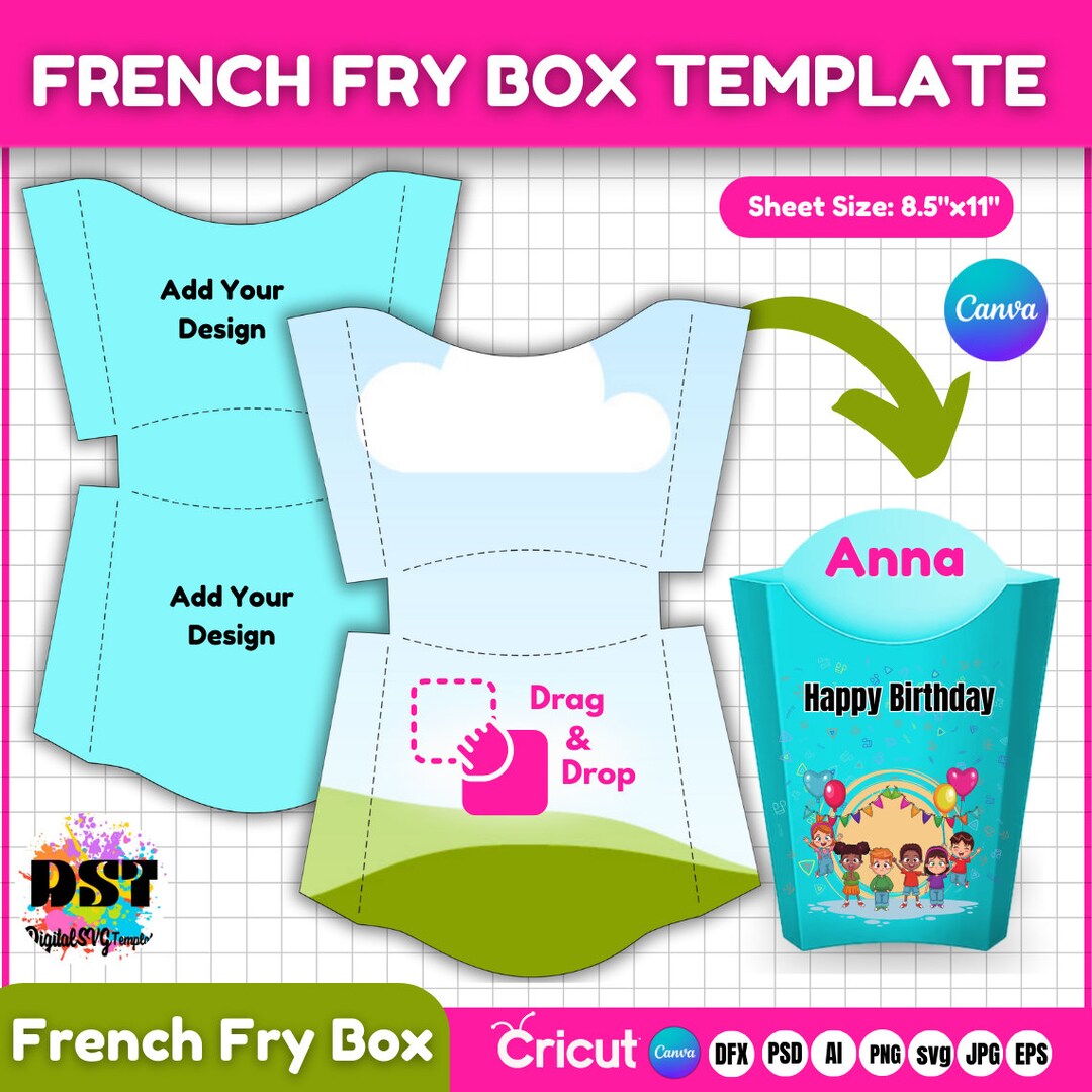 French Fry Box Template Svg, Snack Box SVG, French Eating Fry Potato ...
