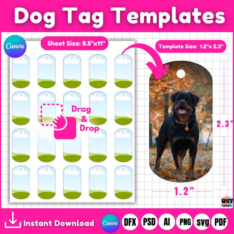 30mm X 60mm Dog Tag Template, Bone Tag Template, Dog Tag Svg, Pet ID ...