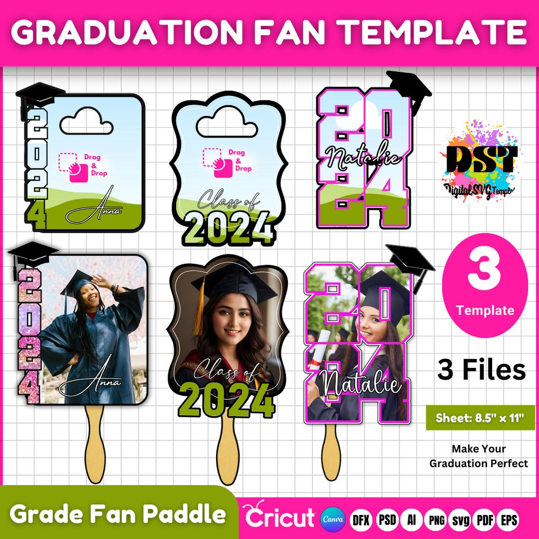 2024 Graduation Fan Template, Grad Paddle Fan Template, Custom Grad Fan ...