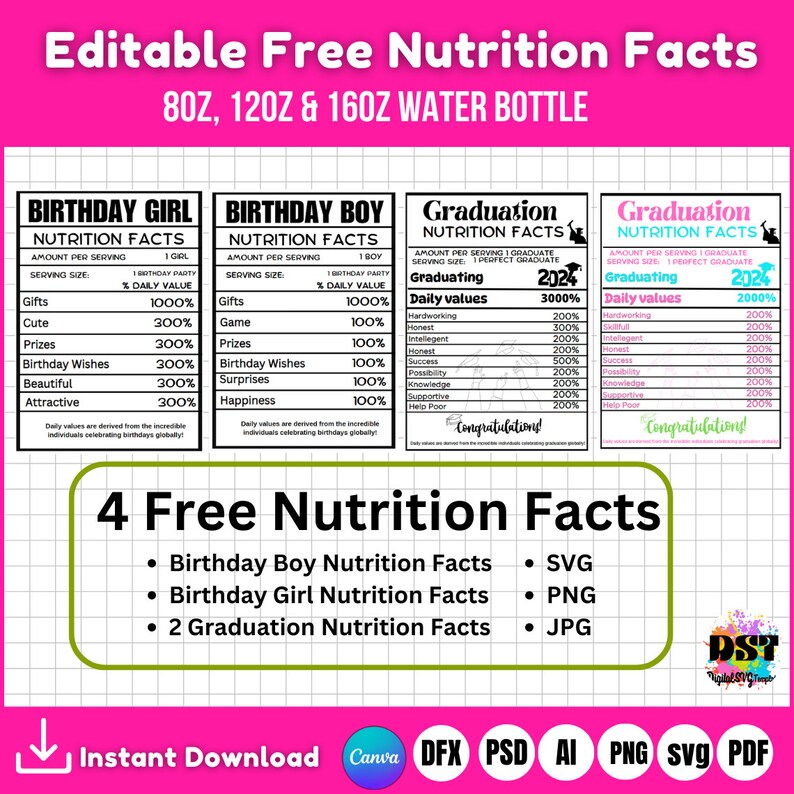 8oz & 16oz Water Bottle Label Template, Water Bottle Sticker, DIY Label ...