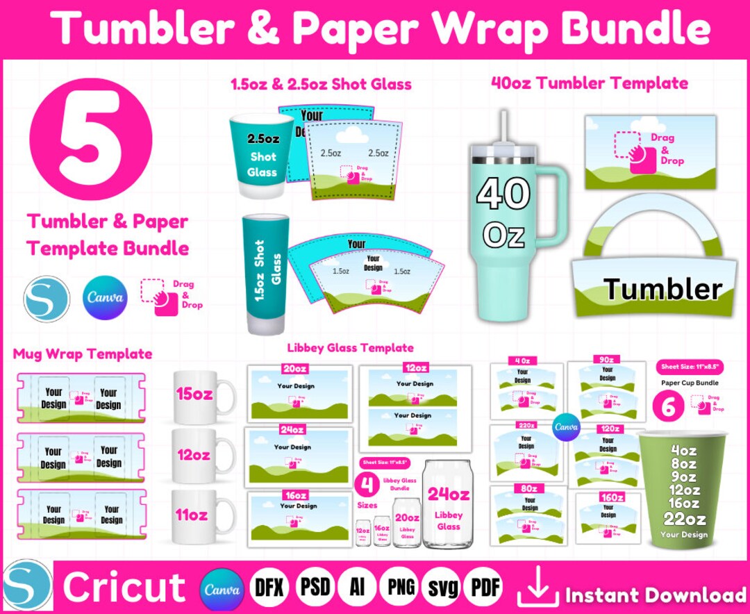 Mug Wrap Template, Tumbler Template Bundle, Paper Cup Wrapper Template ...