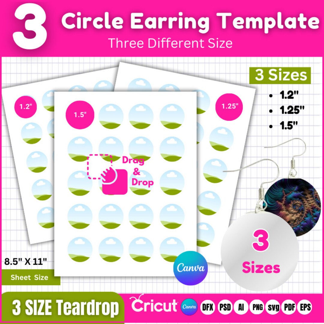 8 Earring Template Mockups, Teardrop Earring Canva Template, Circle ...