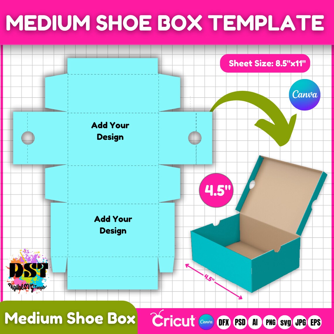 Medium Shoe Box Template, Shoe Box Svg, Shoe Box Label, Sneaker Box ...