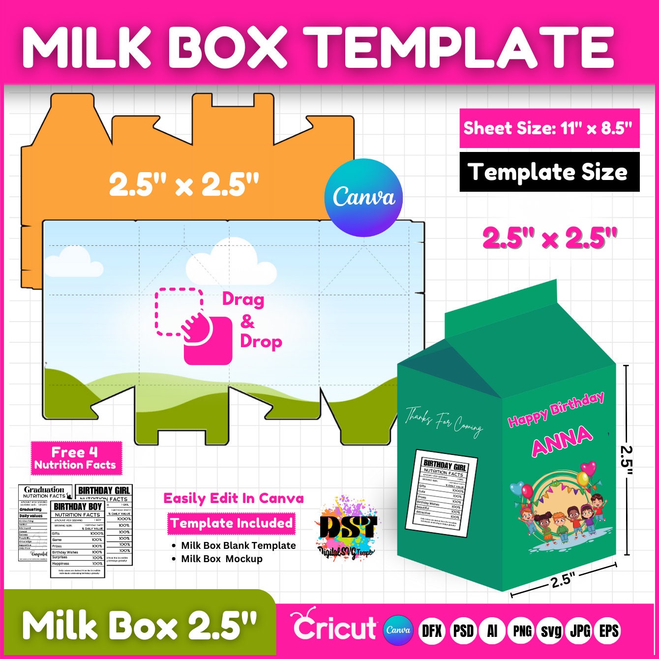 Milk Box Template Bundle Milk Carton Box Template, Gift Box Blank ...
