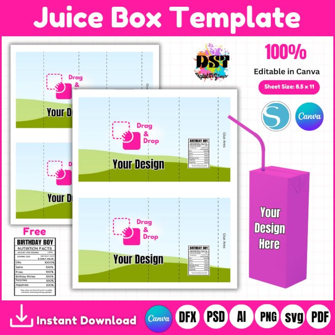 6oz Juice Box Template, 6oz Juice Box Label Svg, Juice Box Wrapper ...