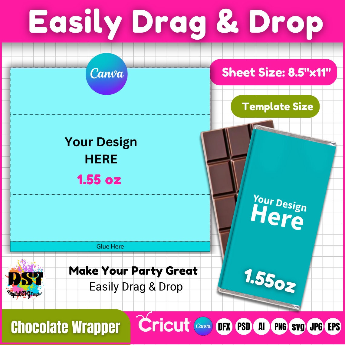 1.55 Oz Chocolate Bar Wrapper Template, Candy Bar Wrapper, Chocolate ...
