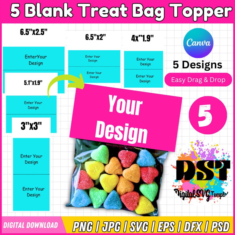 Treat Bag Topper Template Svg, Treat Bag Label, Party Favor Label ...