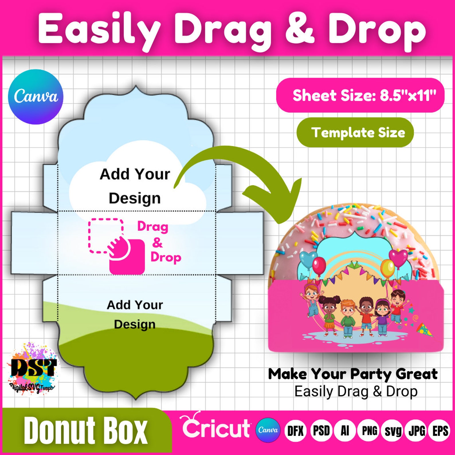 Mini Donut Box Template, Donut Holder Template, Donut Box Svg, Party ...