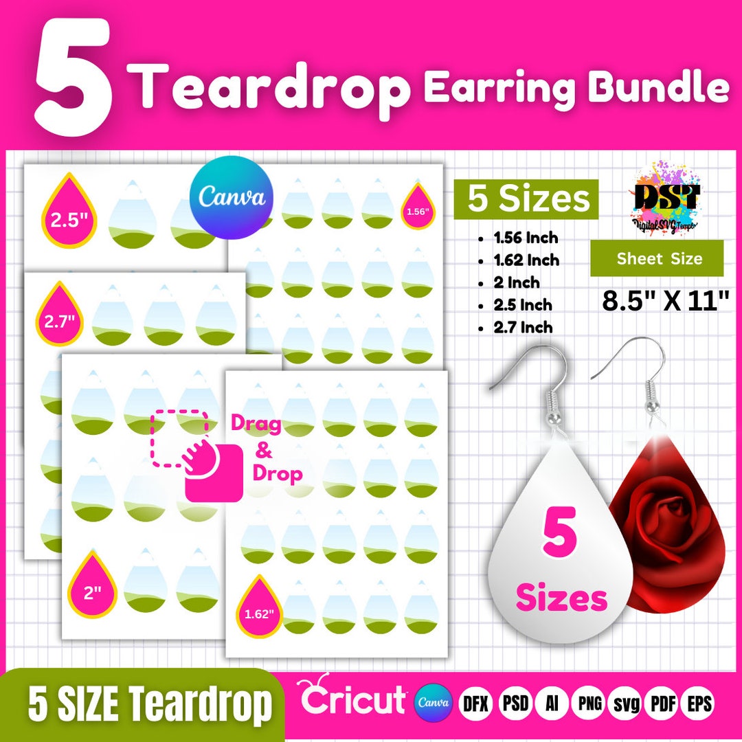 Teardrop Earring Template, Teardrop Earring Canva Template, Rain Drop ...