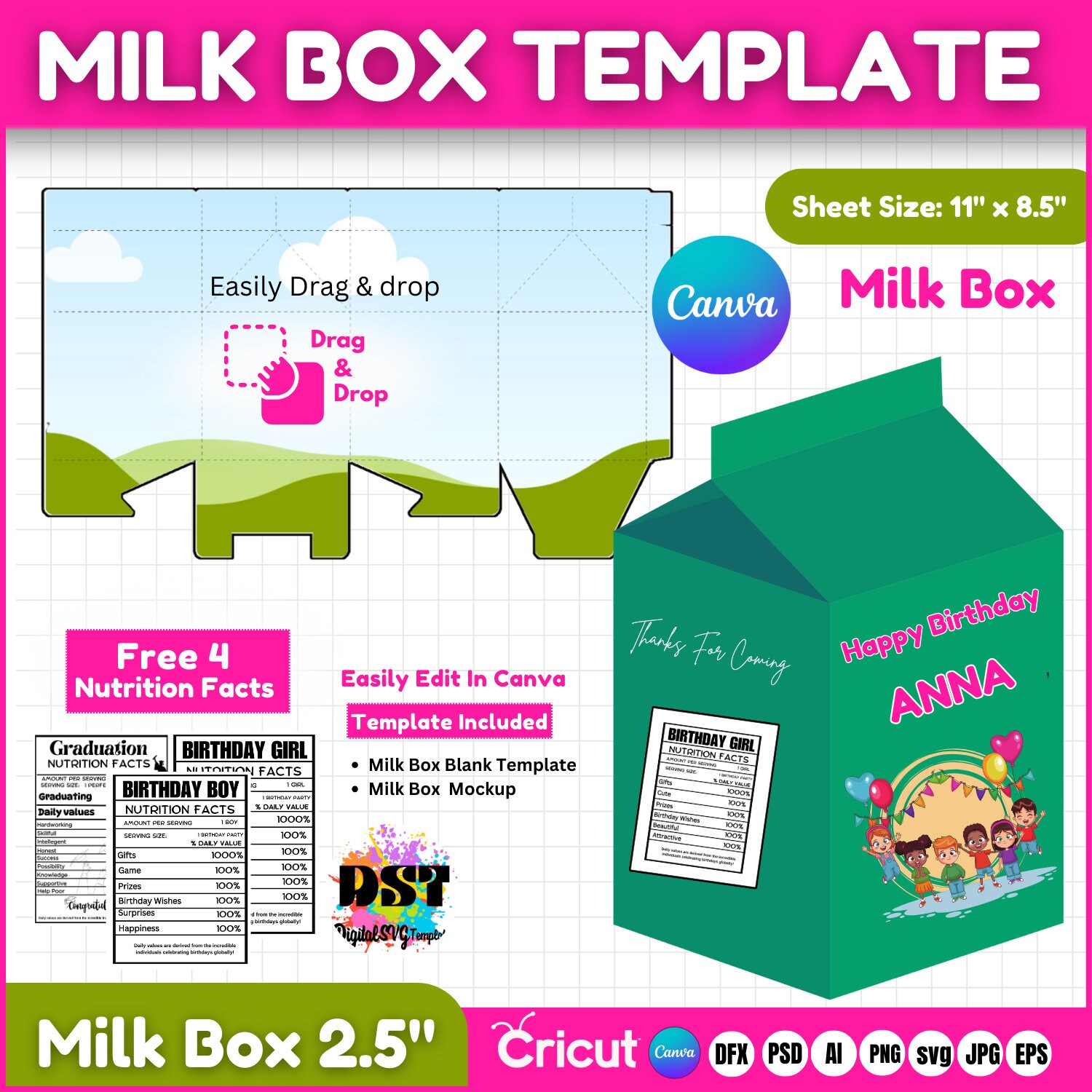 Milk Box Template SVG, Milk Carton Box Template, Gift Box Blank ...