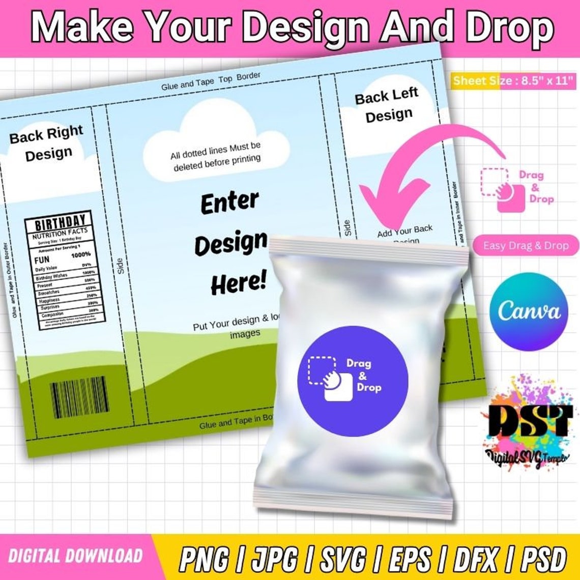 Chip Bag Template, Chip Bag Mockups, Canva Editable Chip Bag Label ...
