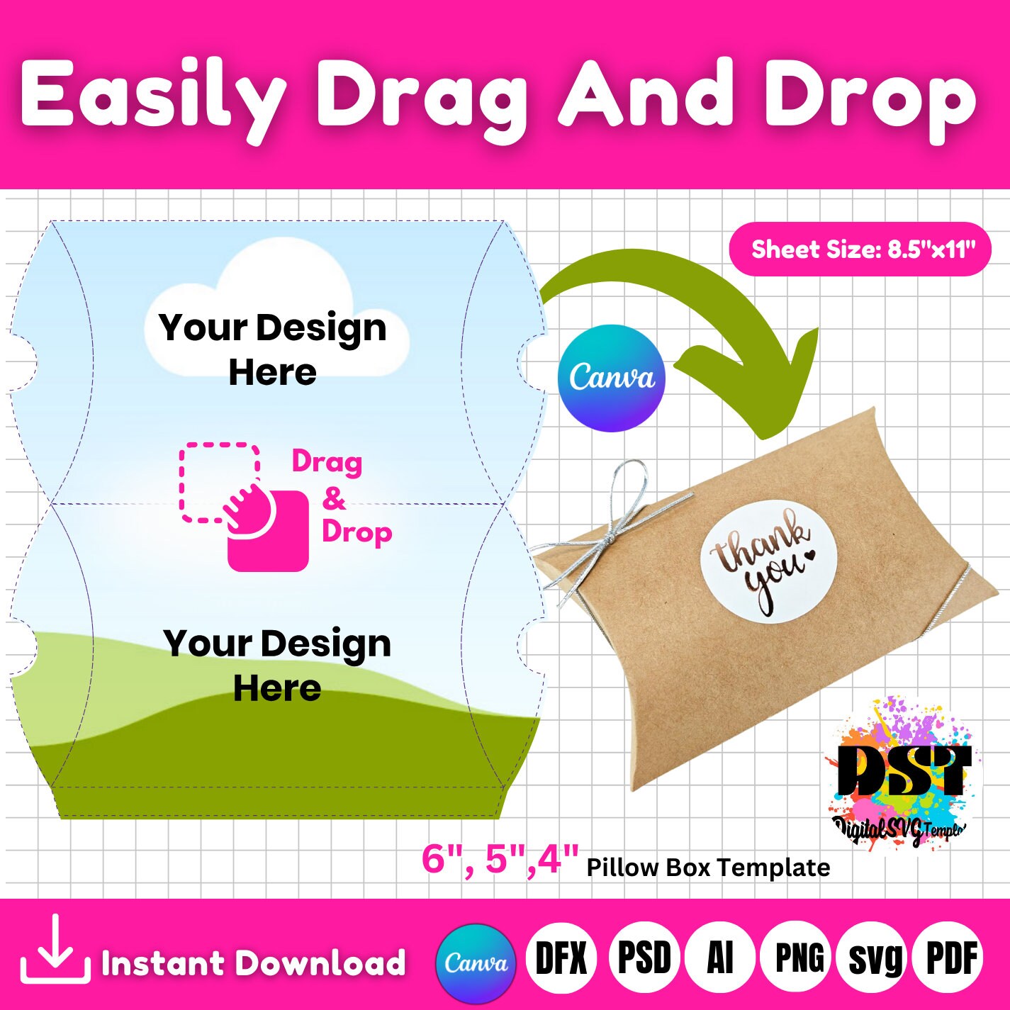 Pillow Box Template, Party Favor Box Template, Pillow Boxes, Box ...