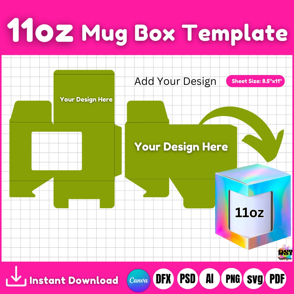 11oz Mug Box Template, Mug Holder Template, Mug Box Template With ...