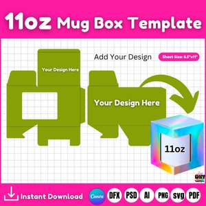 11oz Mug Box Template, Mug Holder Template, Mug Box Template With ...